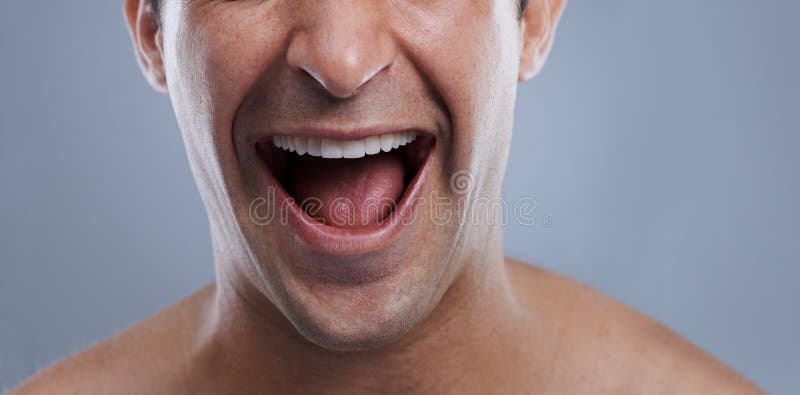 Barrel of Laughs. Closeup Cropped Image of a Laughing Mans Mouth. Stock ...