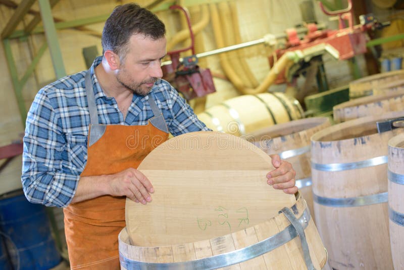 Barrel Maker Fitting Round Disc To Top Stock Image - Image of winery ...