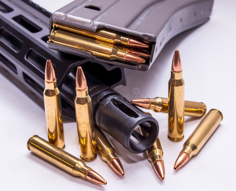 The Barrel and Muzzle of a 223 Caliber AR 15 Rifle with a Loaded ...