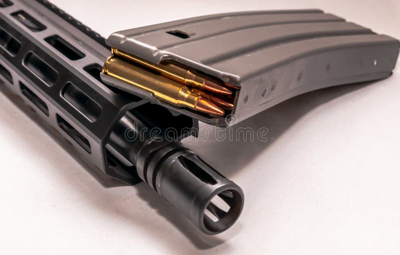 The Barrel and Muzzle of a 223 Caliber AR 15 Rifle with a Loaded ...