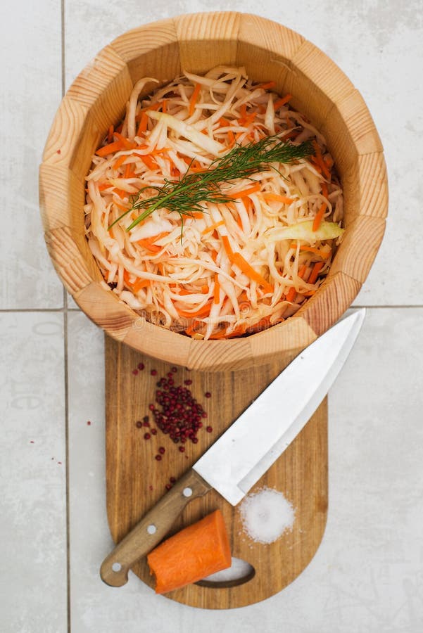 Barrel with Shredded Cabbage Prepared for Conservation Stock Image ...
