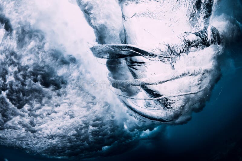 Barrel Wave Underwater with Air Bubbles. Stock Photo - Image of aquatic ...