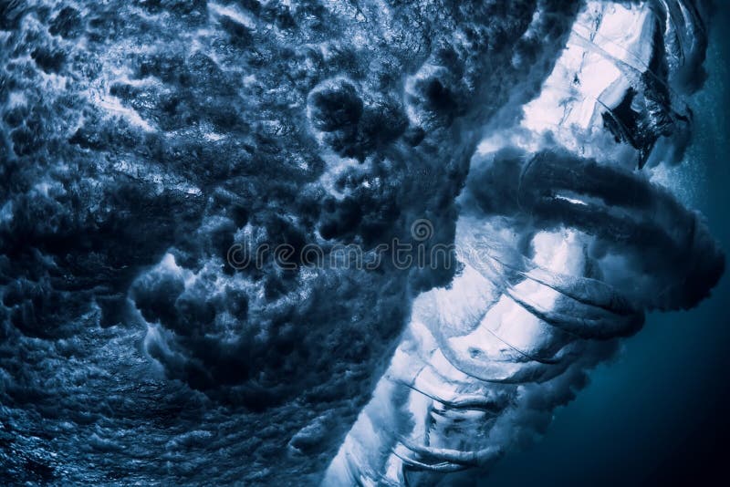Barrel Wave Underwater with Air Bubbles. Stock Photo - Image of marine ...