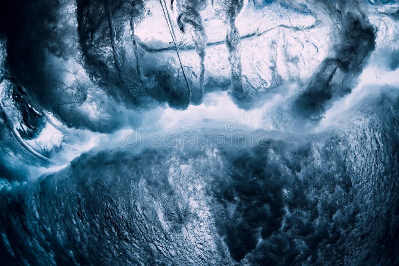 Barrel Wave Underwater with Air Bubbles. Stock Photo - Image of ...