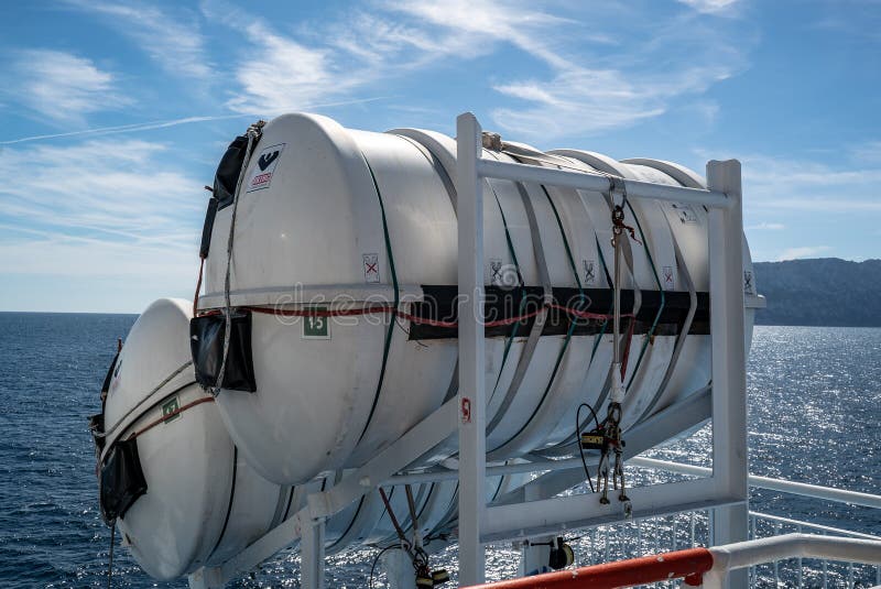Barrels Containing Emergency Boat and Rations for a Cruise Ship ...