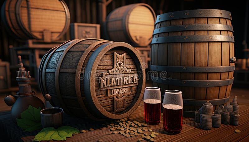 Barrels, Hops, and Brewing Equipment in a Rustic Brewery Stock ...