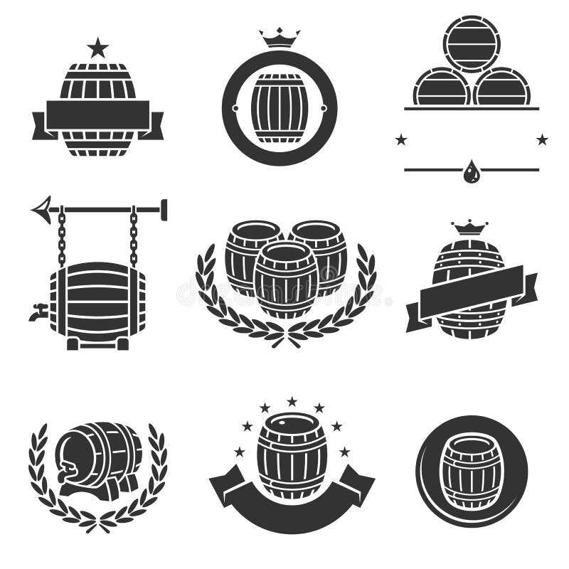 Barrels Label Collection Set. Vector Stock Vector - Illustration of ...