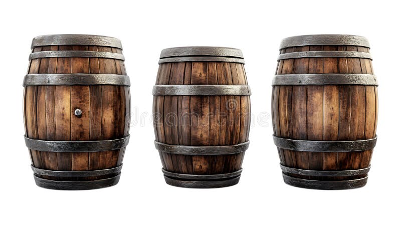 Barrels Set of Three Different Poses on Transparent Background for Farm ...