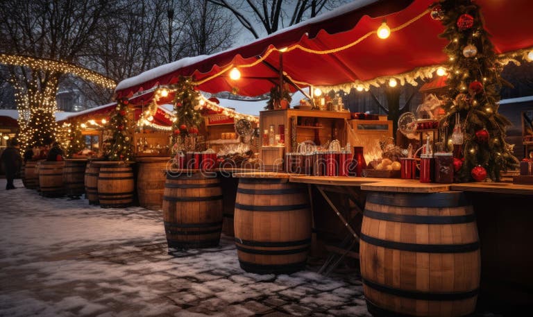 Barrels Sitting in Snow with a Wintry White Background Stock ...