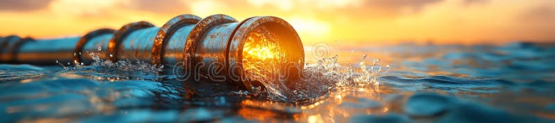 Dramatic Ocean Sunset with Barrel Spilling Liquid Stock Illustration ...