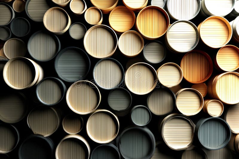 Geometric Arrangement Stacked Barrels Neutral Background Showcasing ...