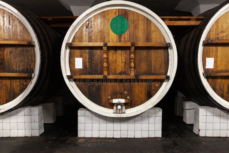 Barrels in a Winery Basement, Front View Stock Image - Image of winery ...