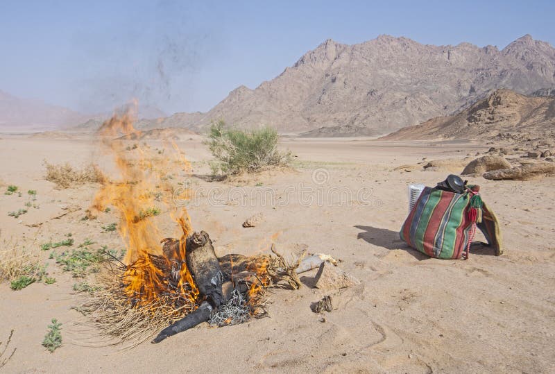 Campfire with Cooking Pots in Hot Desert Climate Stock Photo - Image of ...