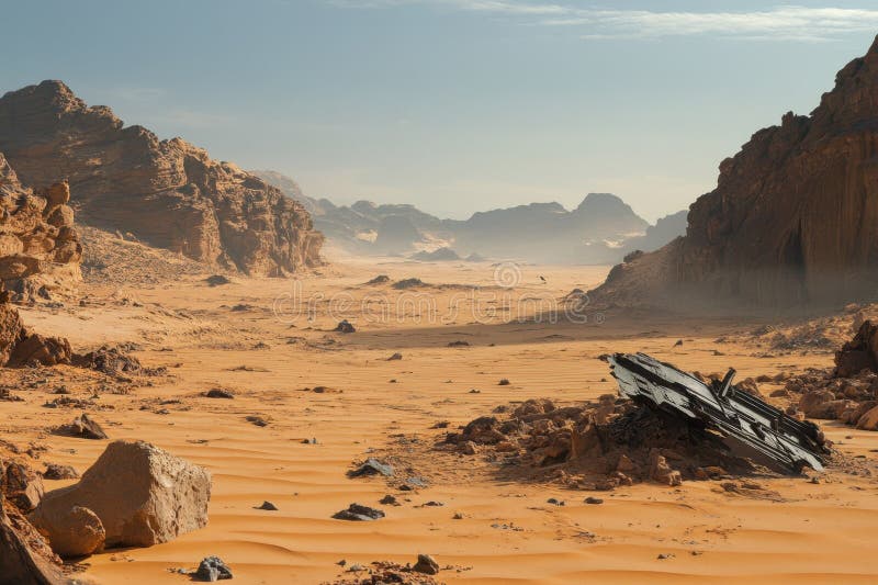 Barren Desert Landscape with Remnants of a Mysterious Structure in the ...