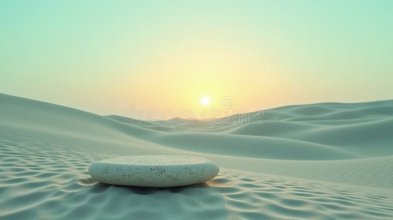 Barren Desert Landscape with Sun Setting in the Distance Stock ...