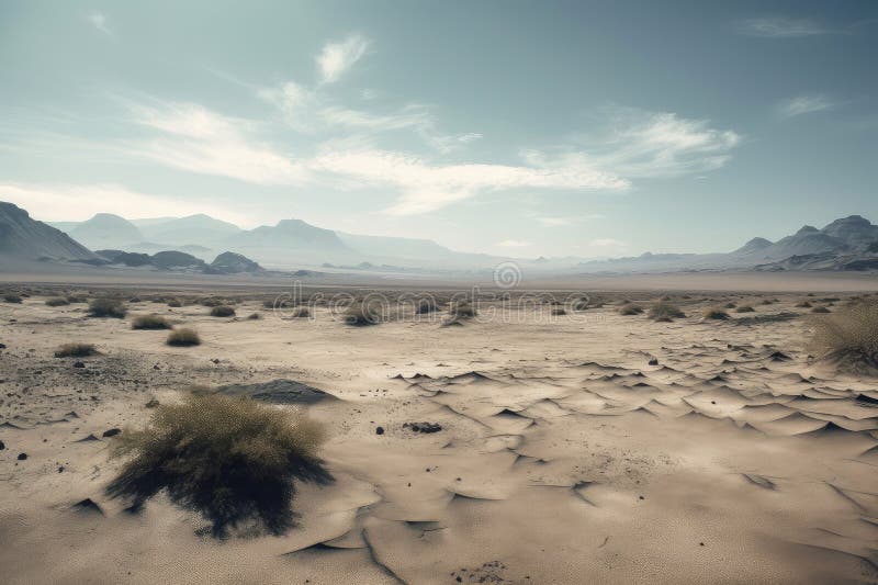 A Barren Desert, with No Signs of Life Except for the Distant Horizon ...
