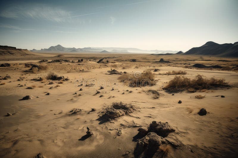 A Barren Desert, with No Signs of Life Except for the Distant Horizon ...