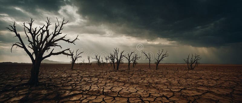 Barren Field with Tree stock illustration. Illustration of branches ...