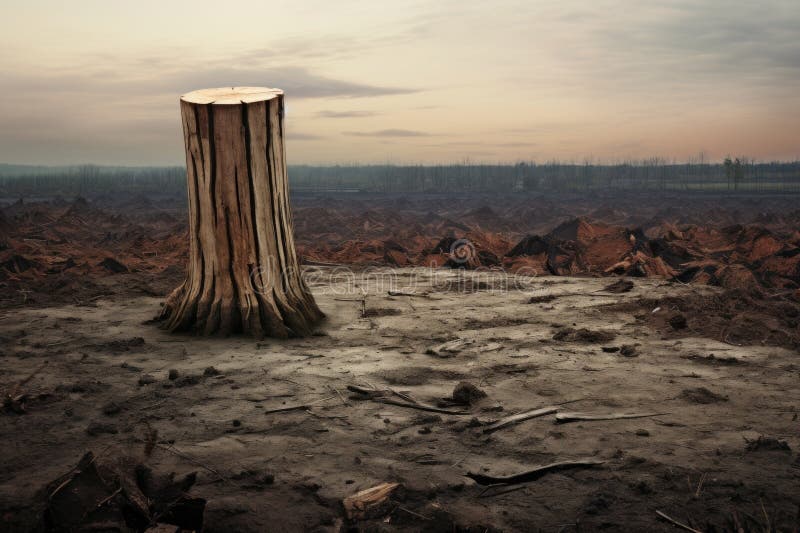 Barren Land with Single Tree Stump Illustrating Deforestation Stock ...