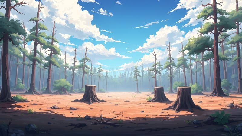 A Barren Landscape of a Deforested Rainforest Stock Illustration ...