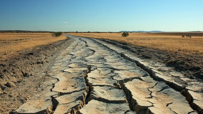 Barren Landscape Featuring Cracked Earth and Dry Grasses Stock ...