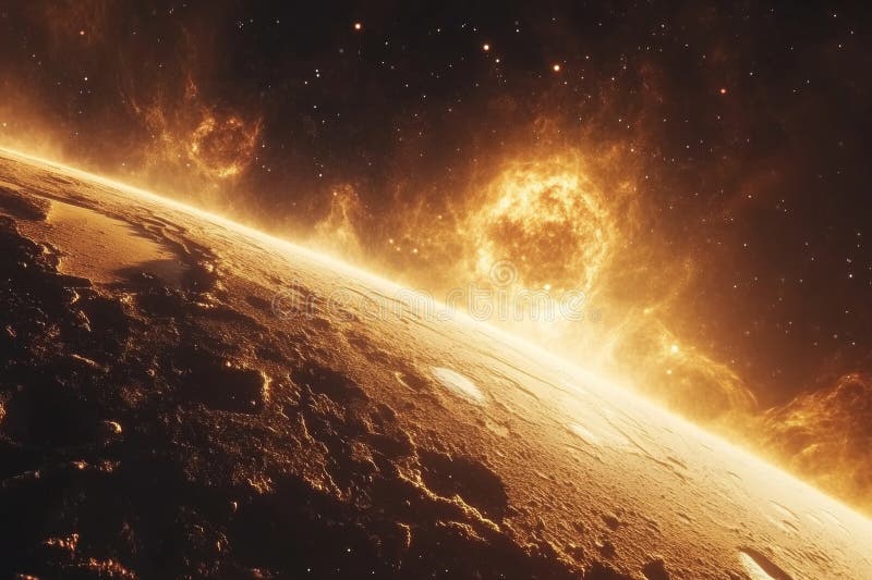 Barren Planet Surface with Intense, Dramatic Solar Flare Eruptions on ...