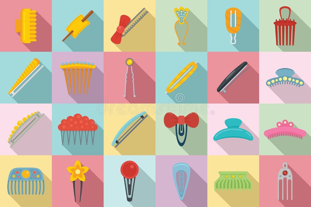 Barrette Icons Set, Flat Style Stock Vector - Illustration of ...