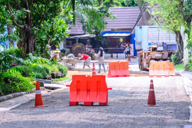 Barricade and Cone for Construction Area Protection Stock Photo - Image ...