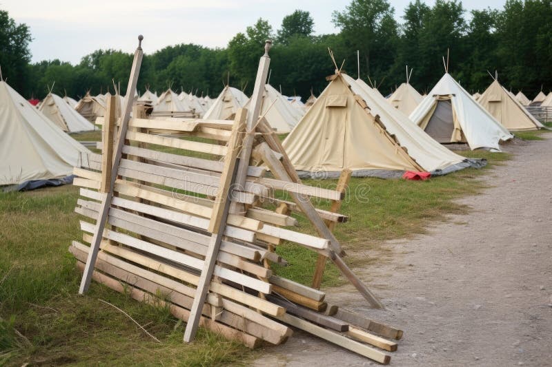 Barricade of Wooden Stakes in a Deserted Camp Stock Photo - Image of ...