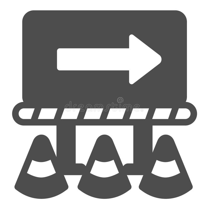 Barrier Banner with Route Arrow and Traffic Cones Solid Icon, Making Road Concept. Vector ...