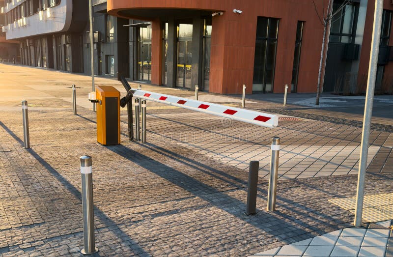 Barrier on the car parking stock photo. Image of road - 374523714