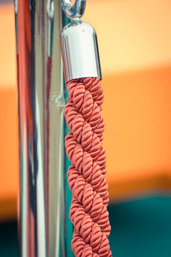 Barrier Made of Red Rope and Chrome Pole. Protection of Celebration ...