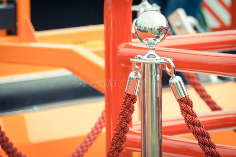 Barrier Made of Red Rope and Chrome Pole. Protection of Celebration ...