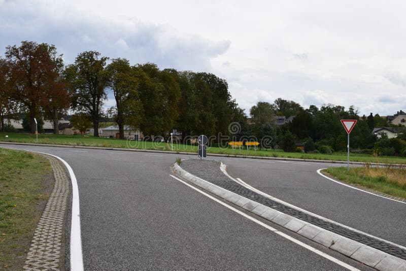Barrier in the Middle of the Road at an Intersection in the Eifel Stock ...