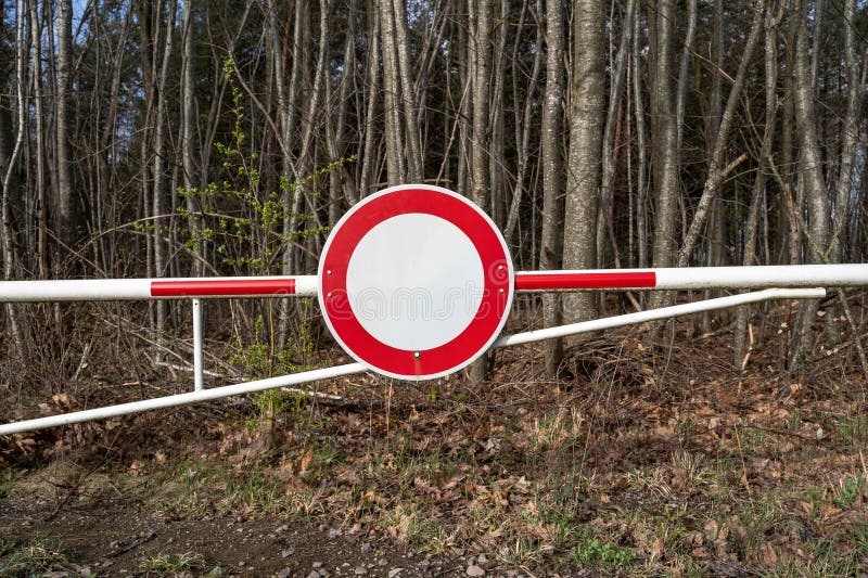 Barrier with No Passage Sign in the Forest Stock Image - Image of ...