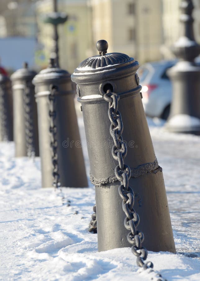 Barrier posts with chain. stock photo. Image of harbour - 85713508
