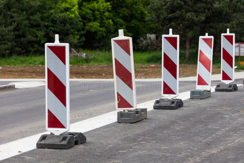 Barrier of Red and White Signs for Marking Road Works Stock Image ...