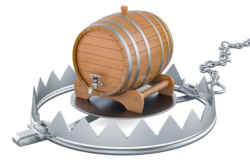 Barril De Madeira No Interior Da Armadilha 3d Do Urso Ilustração Stock ...