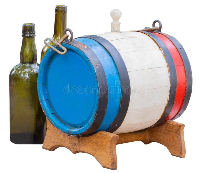 Barril De Vino De Madera Y Dos Botellas De Vino Foto de archivo ...