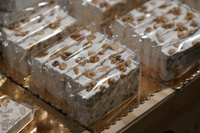 Bars of almonds nougat stock image. Image of dessert - 106962433