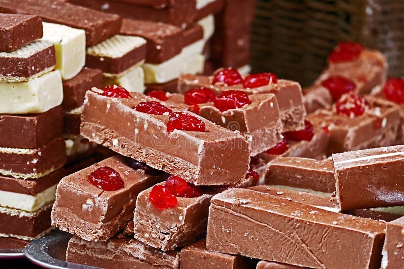 Bars of Classical and White Chocolate, with Jelly Pieces Stock Photo ...