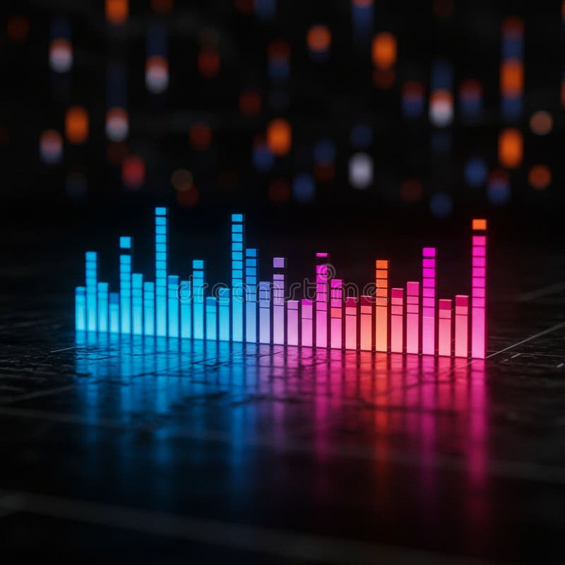 Bars of Glowing Blue, Pink, and Red Form an Equalizer Display, Set Against a Dark, Stock ...
