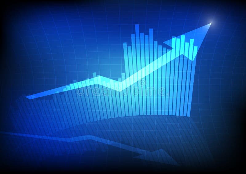 Bars Graph and Arrow on Blue Background Stock Vector - Illustration of ...