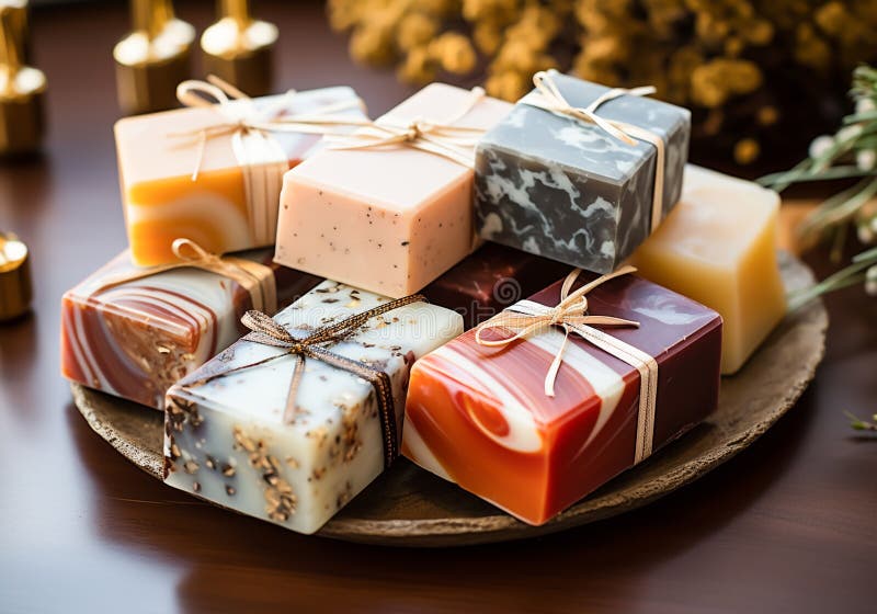 Bars of Natural Handmade Soap with Abstract Patterns. Spa Organic ...