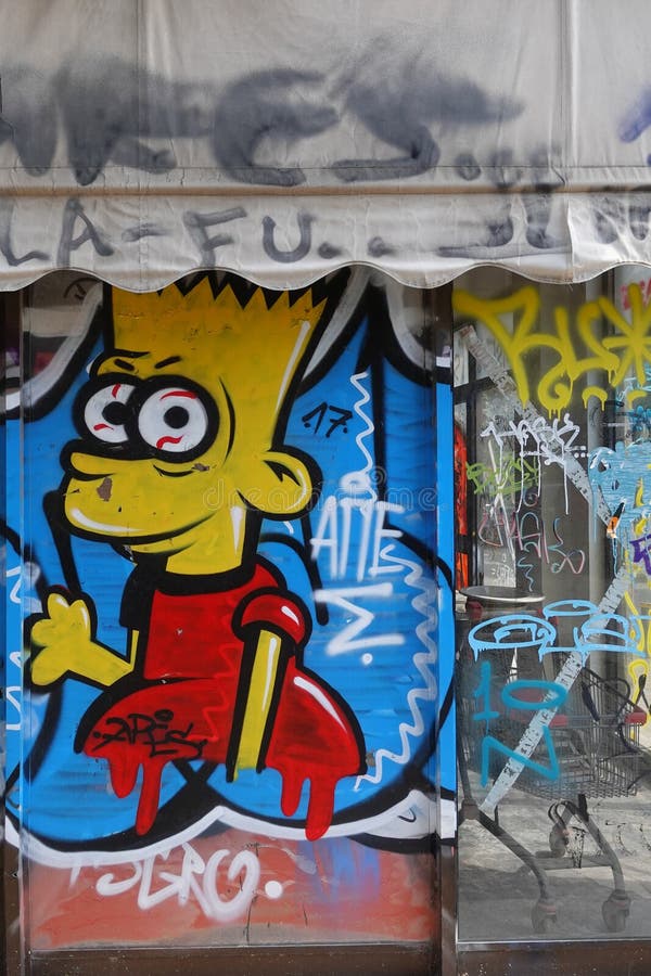 Bart Simpson Graffiti Abandoned Storefront Editorial Photography ...