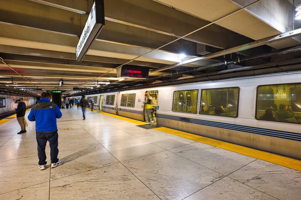 BART Train Inside Underground Embarcadero Bart Station in San Francisco ...