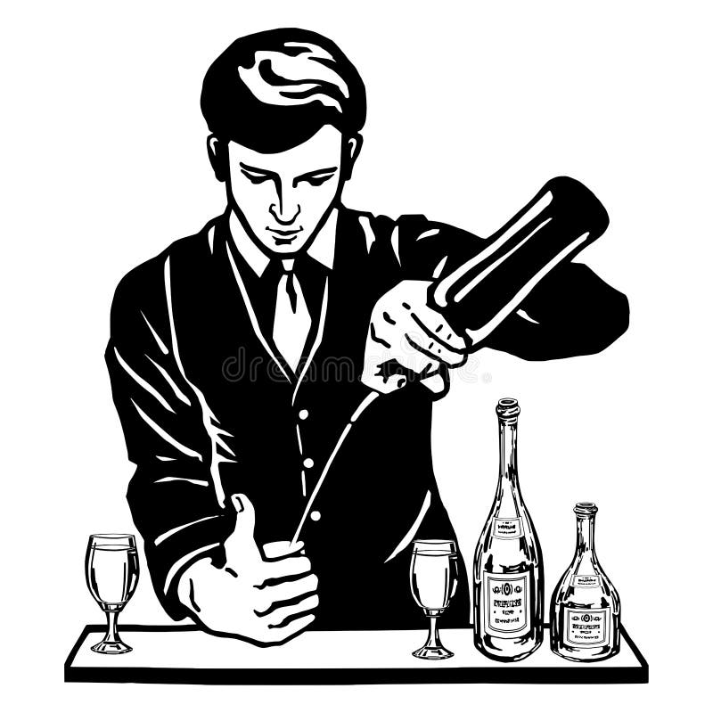 Bartender at the Bar with Bottles Stock Vector - Illustration of ...