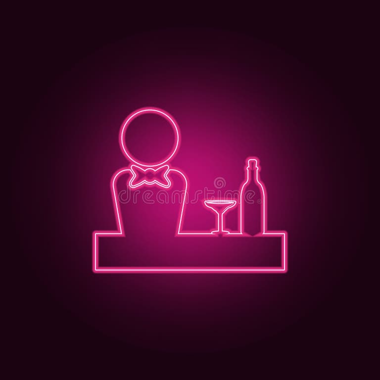 Bartender at the Bar Icon. Elements of Bar in Neon Style Icons Stock ...