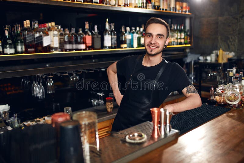 Bartender at Cocktail Bar Portrait Stock Photo - Image of business ...