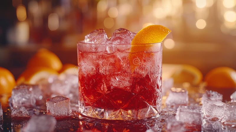 Bartender Crafting Iconic Red Cocktail with Orange Garnish in Elegant ...